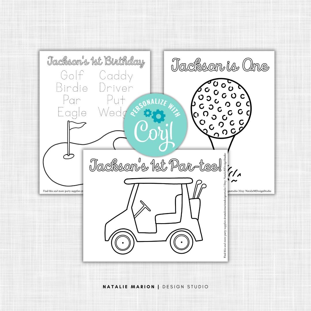 Personalized Golf Tournament Party Coloring Sheets Party Editable Party ...