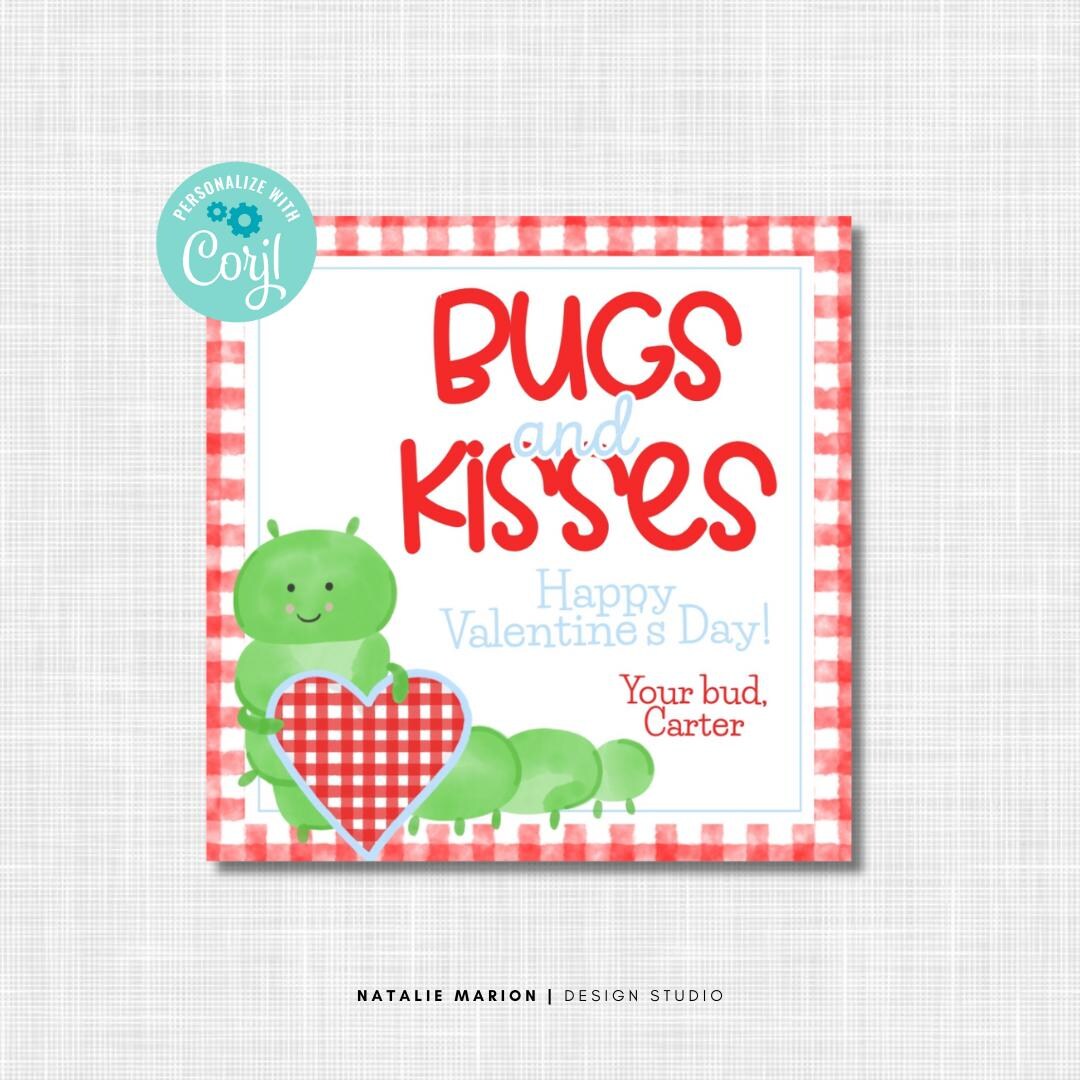 PRINTABLE Valentine's Day Classroom Favor Tag Red Gingham Bugs and ...