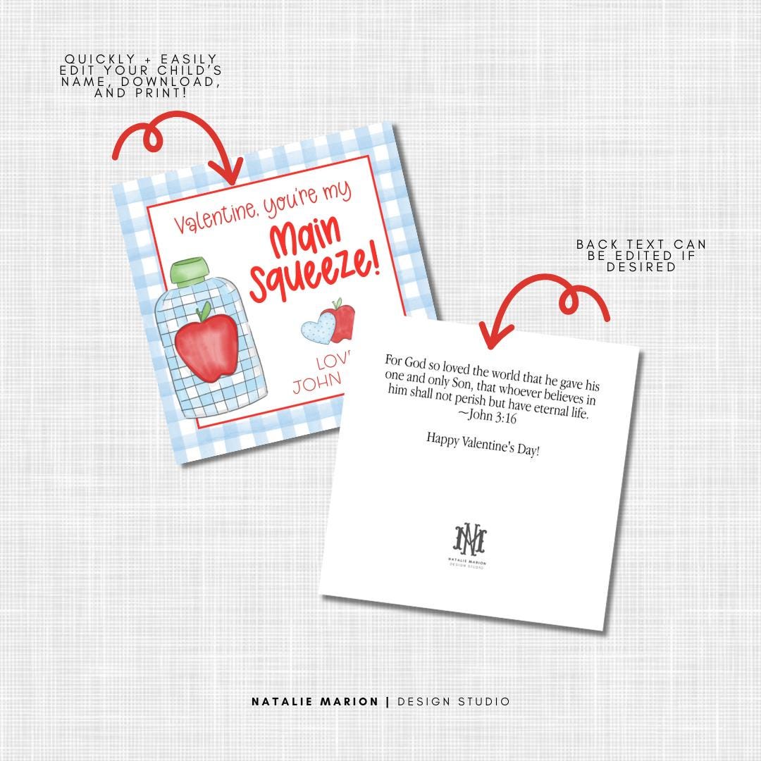 PRINTABLE Valentine's Day Classroom Favor Tag Blue Boy Applesauce Main ...