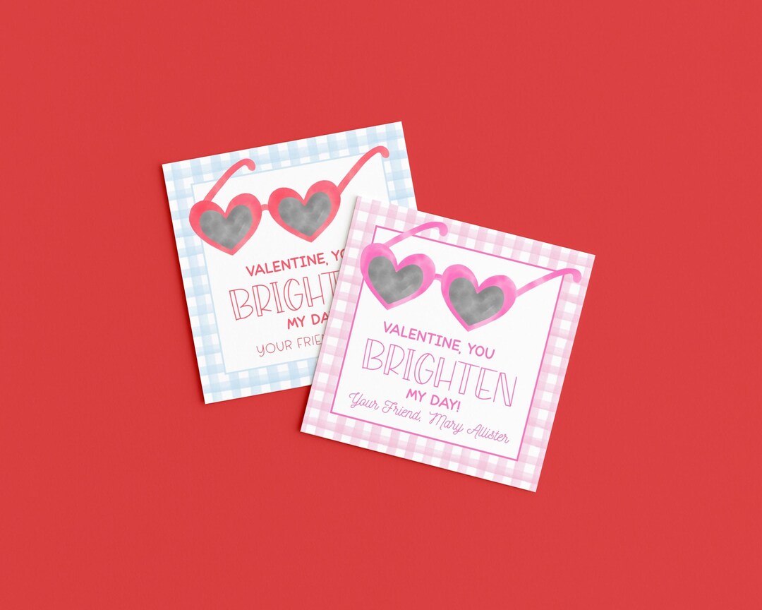 PRINTABLE Valentine's Day Classroom Favor Tag Sunglasses Blue Gingham ...