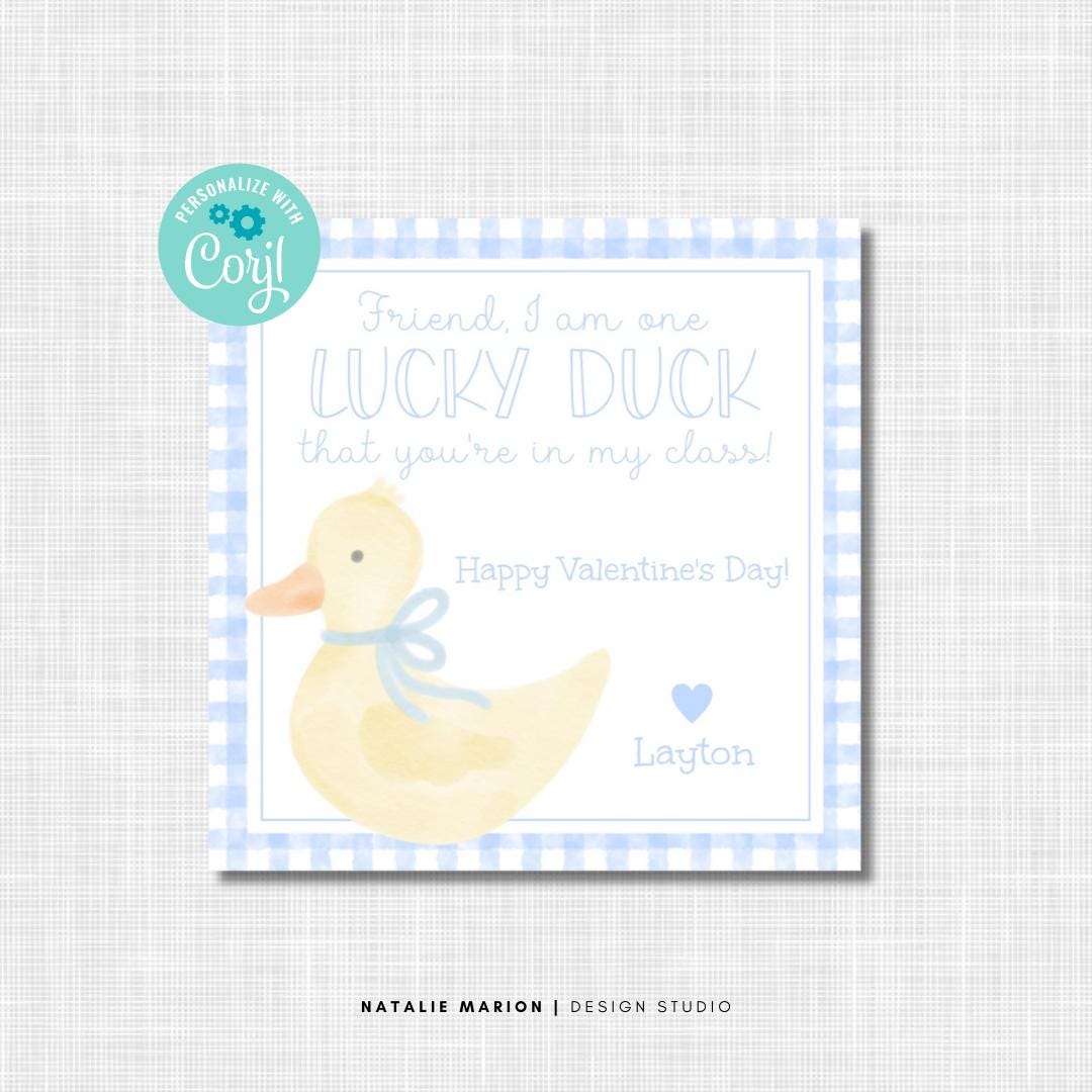 PRINTABLE Valentine's Day Classroom Favor Tag Blue Gingham One Lucky ...