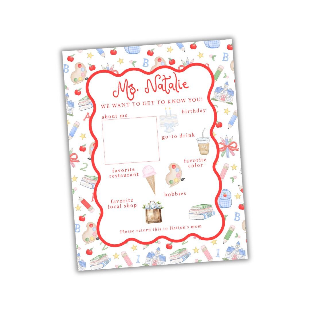 Get to Know Your Teacher Questionnaire Back to School Teacher Survey ...