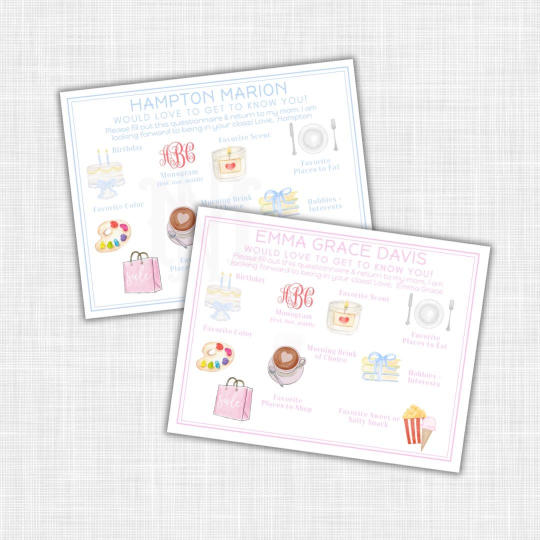 Watercolor Teacher Questionnaire Back to School Teacher Survey First ...