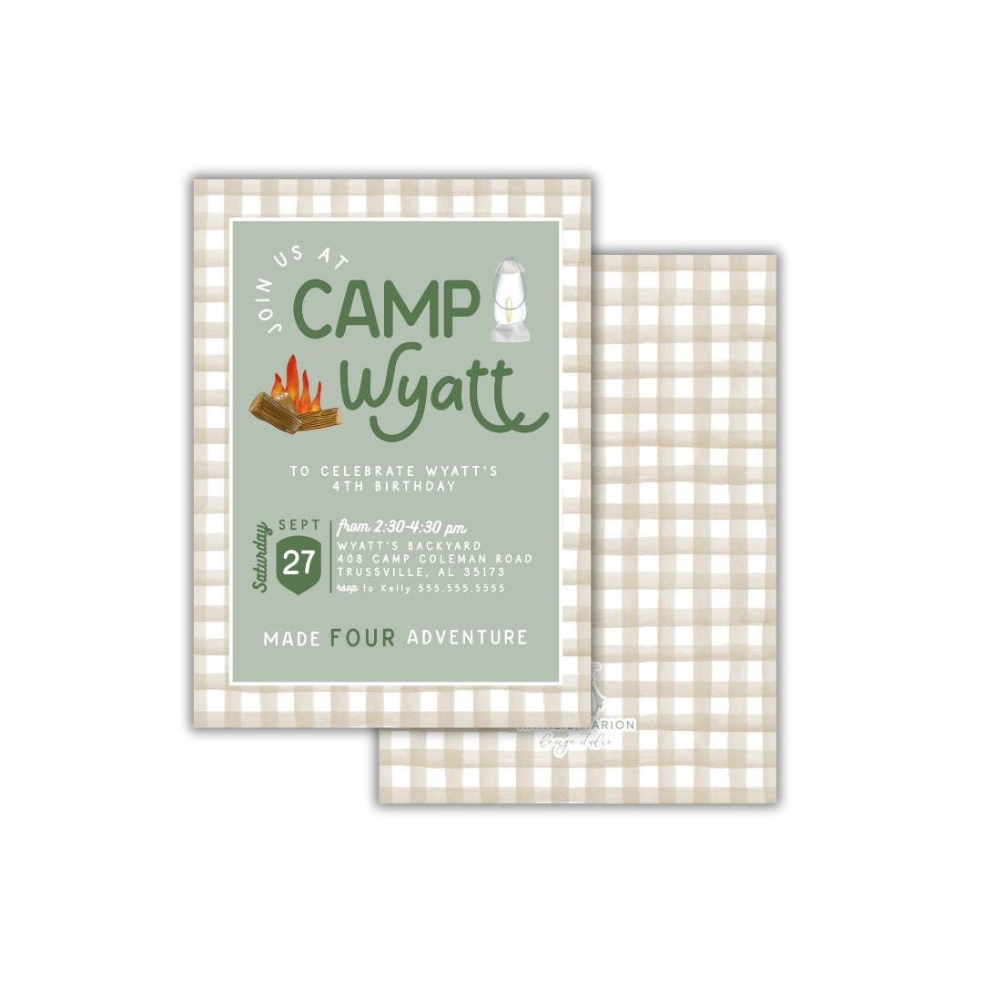 Personalized Camping Made Four Adventure Blue Watercolor Boy Birthday ...