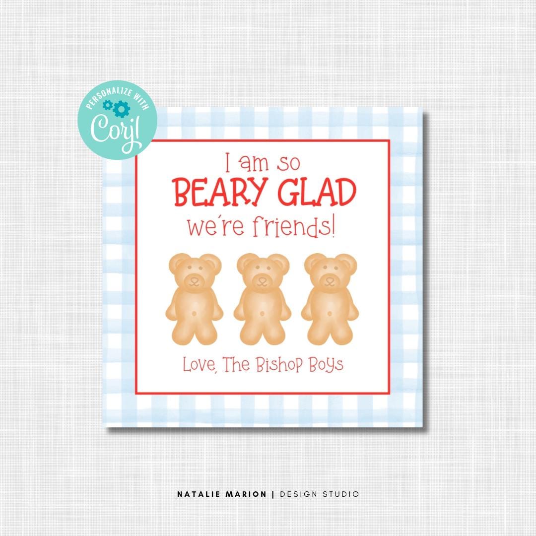 PRINTABLE Valentine's Day Classroom Favor Tag Blue Gingham Bear Grahams ...