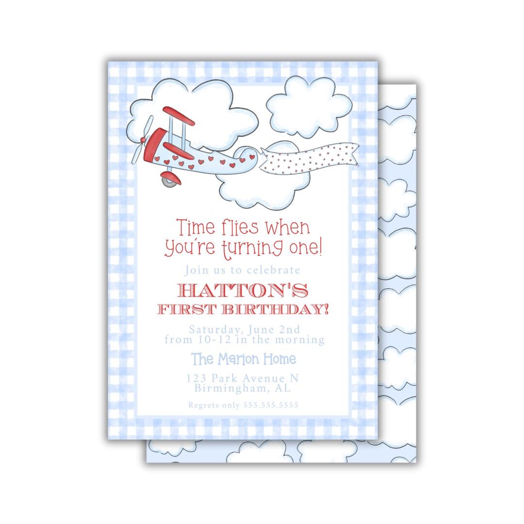 Watercolor Time Flies Theme Birthday Party Invite Printable Template ...