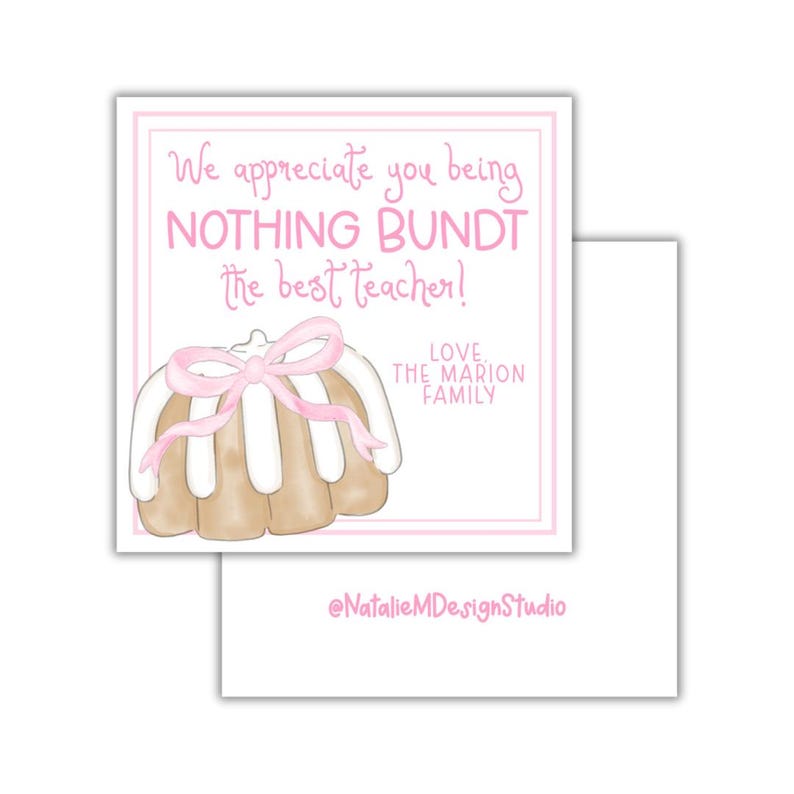 Watercolor Teacher Appreciation Gift Tag Bundt Cake Gift Tag Editable ...