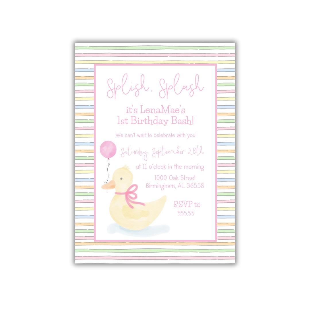 Watercolor Rubber Ducky Theme Birthday Party Invite Printable Template ...