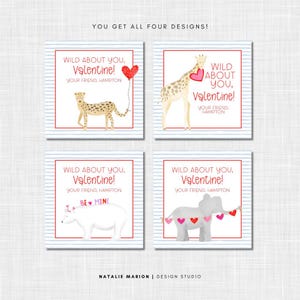 PRINTABLE Valentine's Day Classroom Favor Tag Wild About You Boy Animal ...