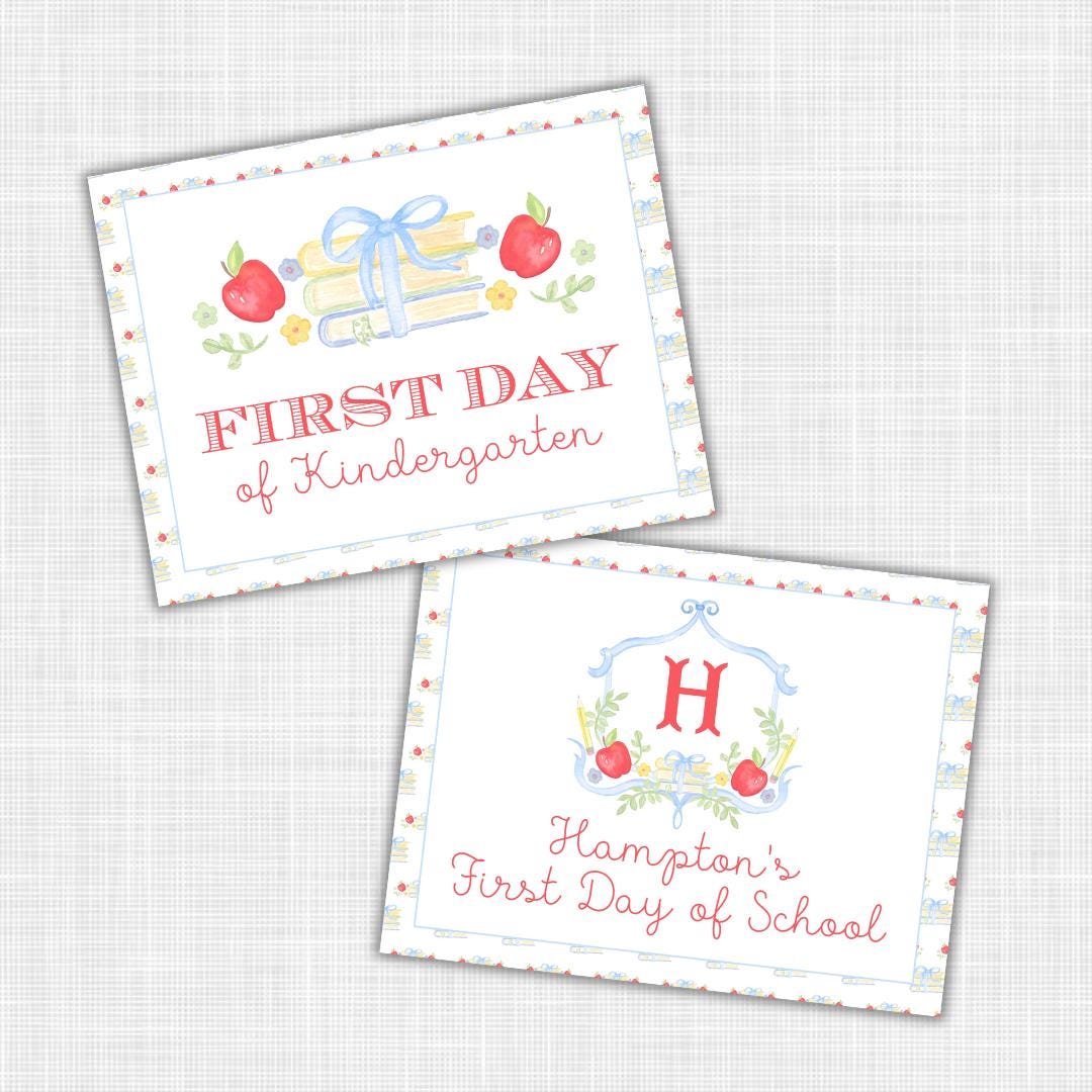 Watercolor Preppy First Day of School Sign Floral 1st Day of School ...