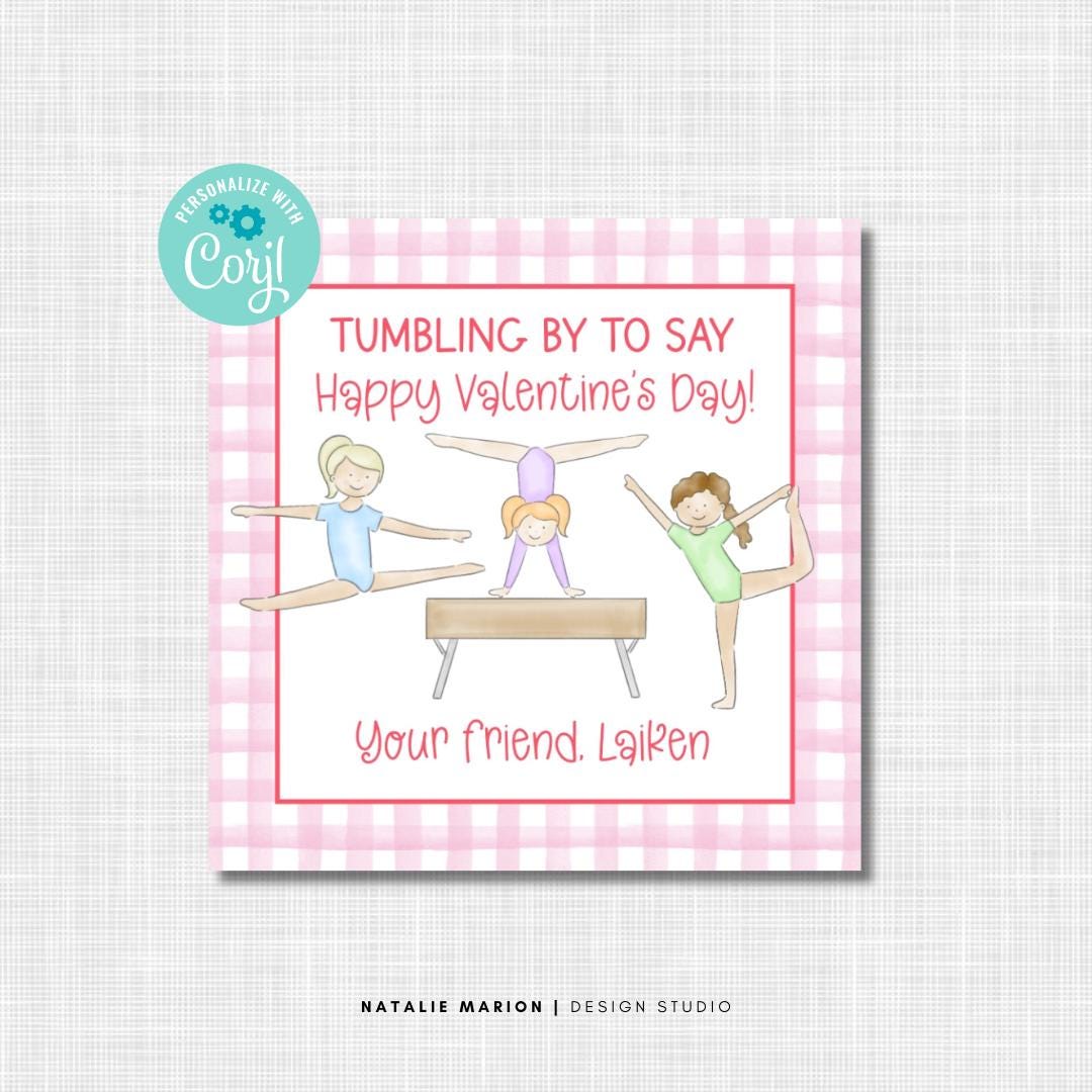 PRINTABLE Valentine's Day Classroom Favor Tag Pink Gingham Gymnastics ...