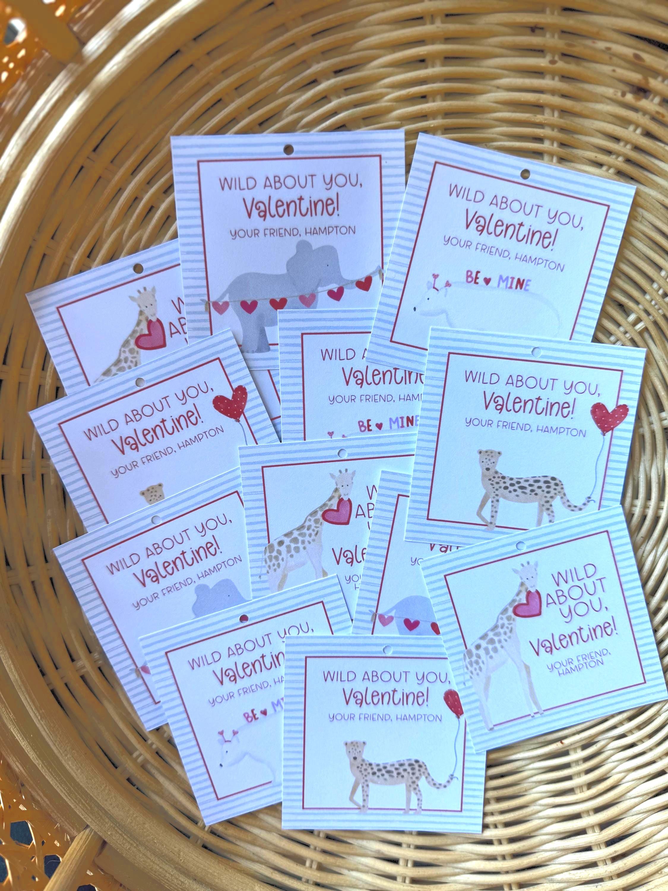 PRINTABLE Valentine's Day Classroom Favor Tag Wild About You Boy Animal ...