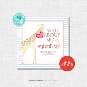 PRINTABLE Valentine's Day Classroom Favor Tag Wild About You Boy Animal ...
