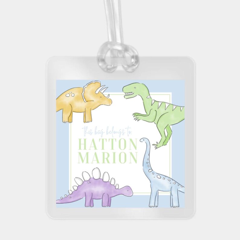 Personalized Watercolor Dino Baby Boy Bag Tag Back to School Bag Tag ...