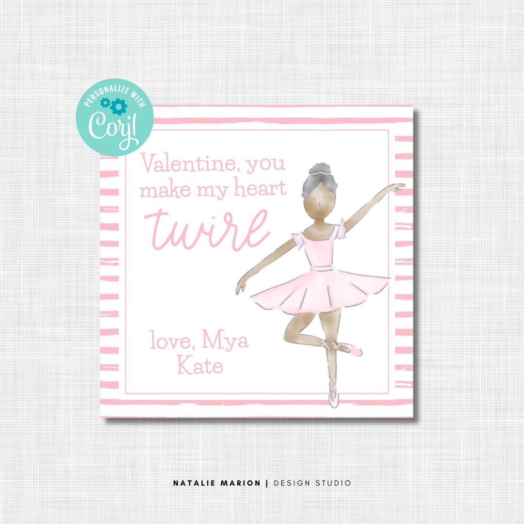 PRINTABLE Valentine's Day Classroom Favor Tag Pink Ballet Ballerina ...