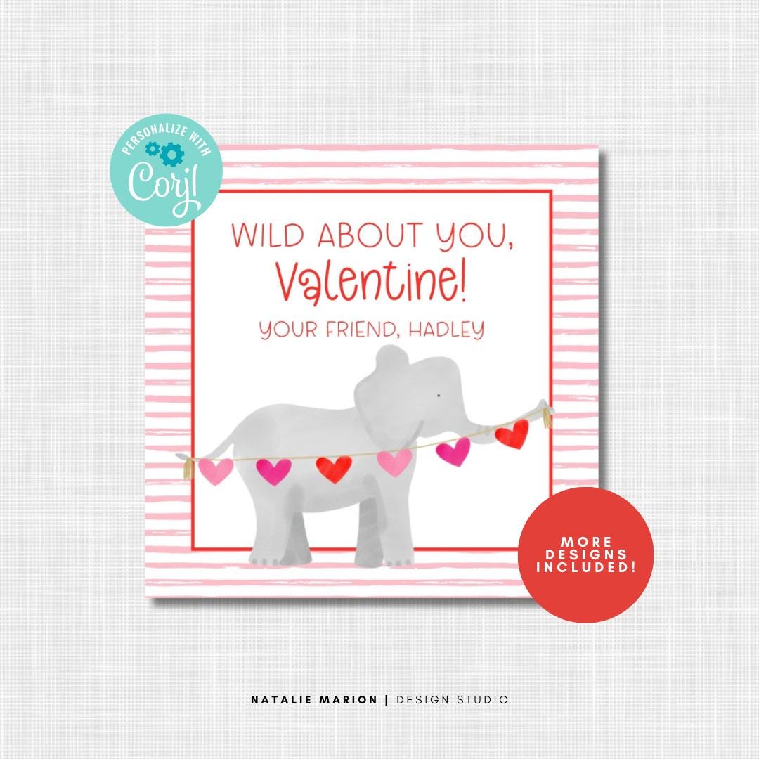 PRINTABLE Valentine's Day Classroom Favor Tag Wild About You Animal ...