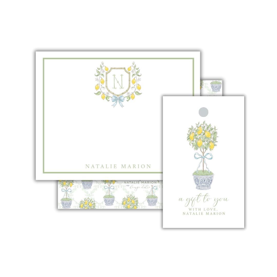 Personalized Lemon Topiary Stationery Gift Set Watercolor Grand ...