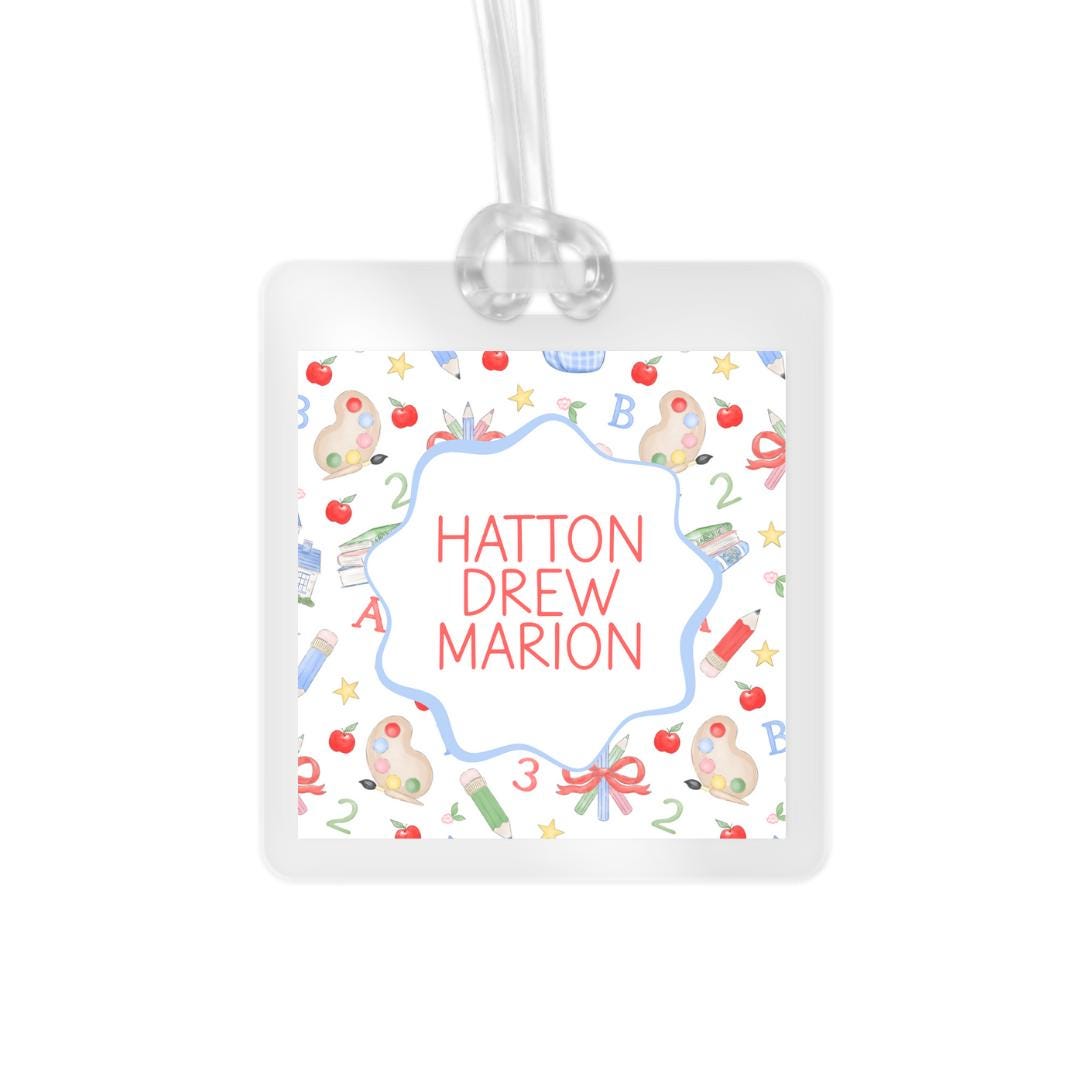 Personalized School Alphabet Bag Tag Classroom Supplies Watercolor Back ...