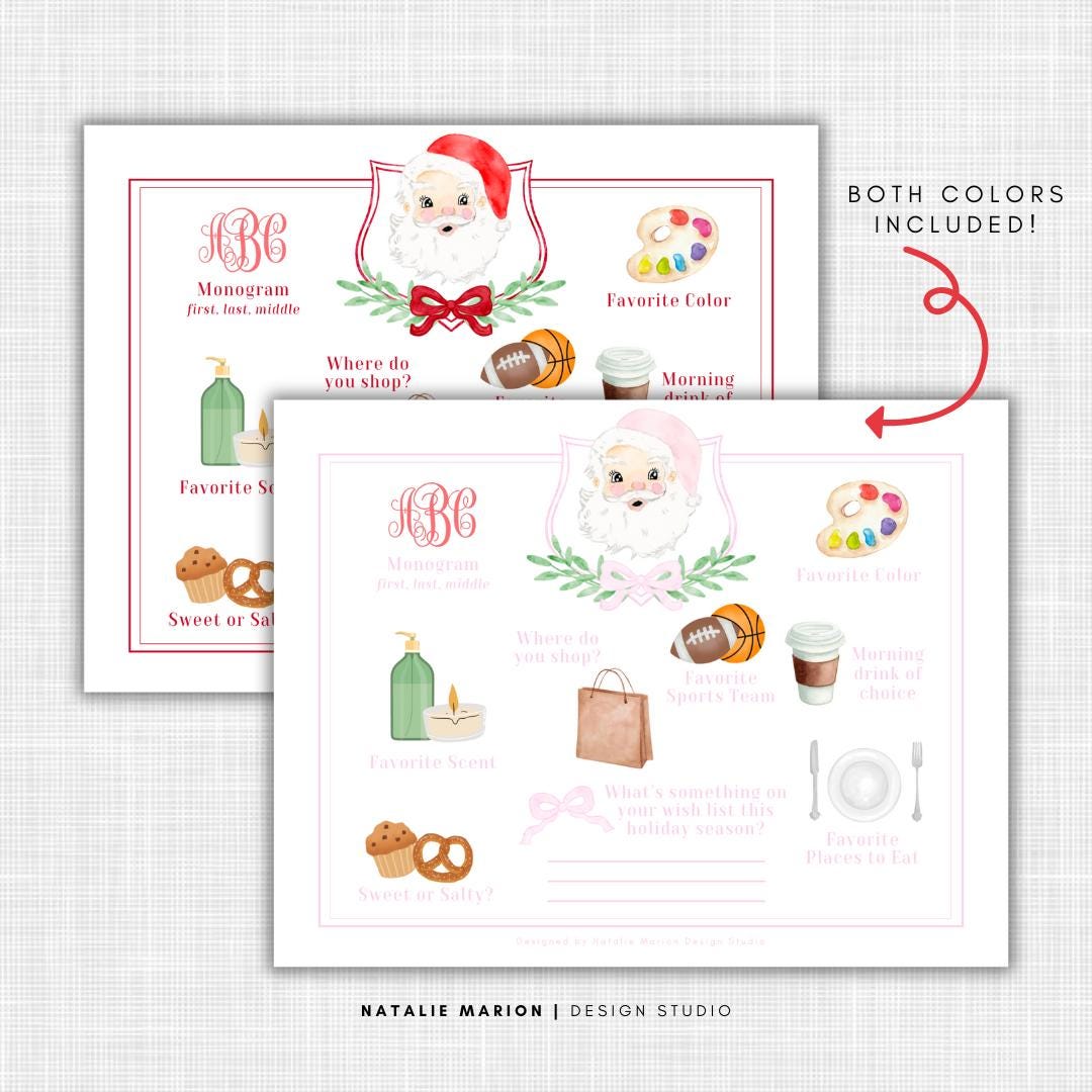 Christmas Teacher Questionnaire Watercolor Secret Santa Teacher Survey ...