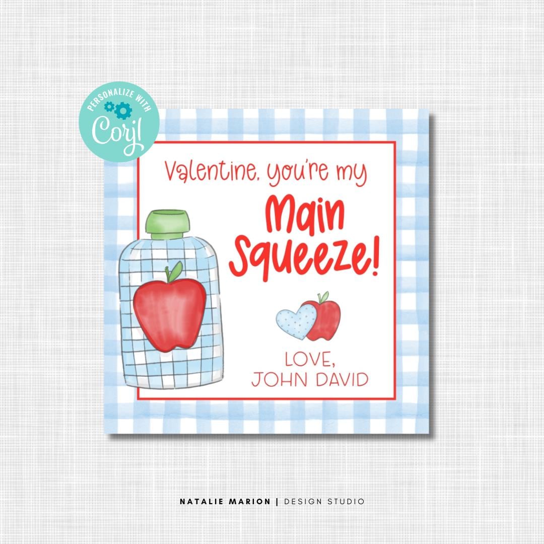 PRINTABLE Valentine's Day Classroom Favor Tag Blue Boy Applesauce Main ...