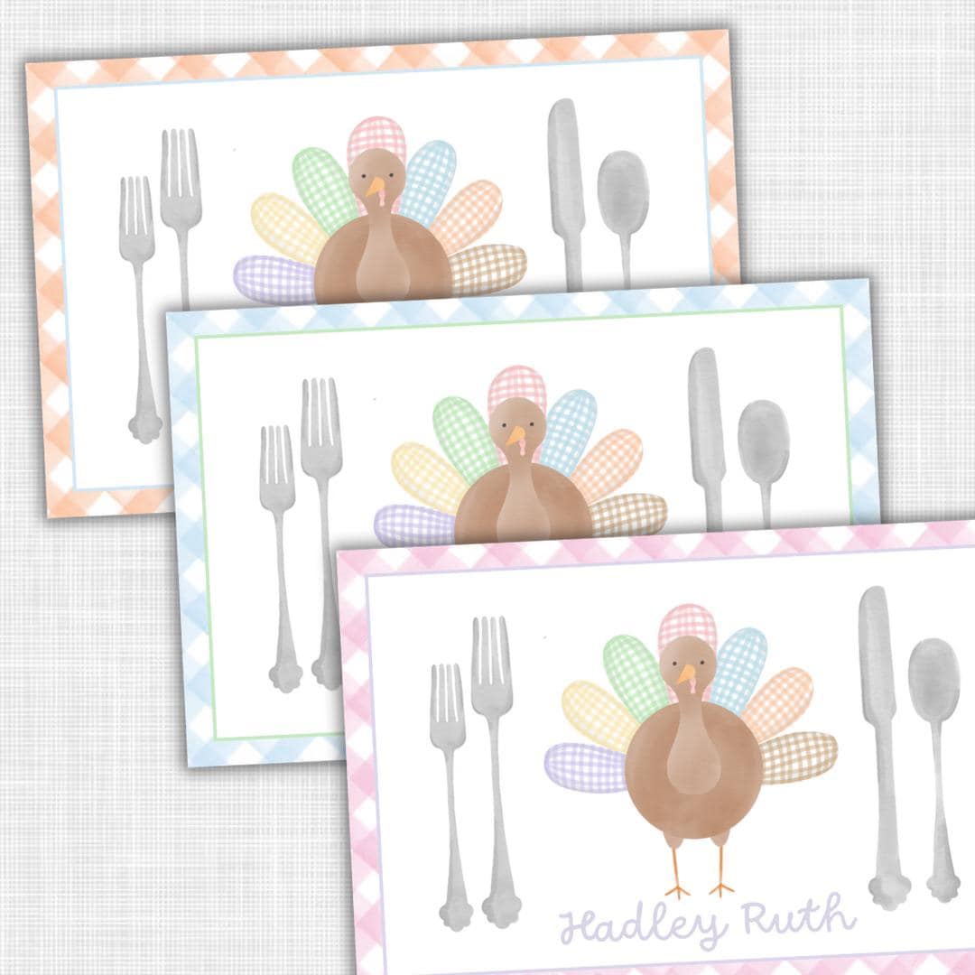 Personalized Thanksgiving Placemat Laminated Gingham Placemat Turkey ...