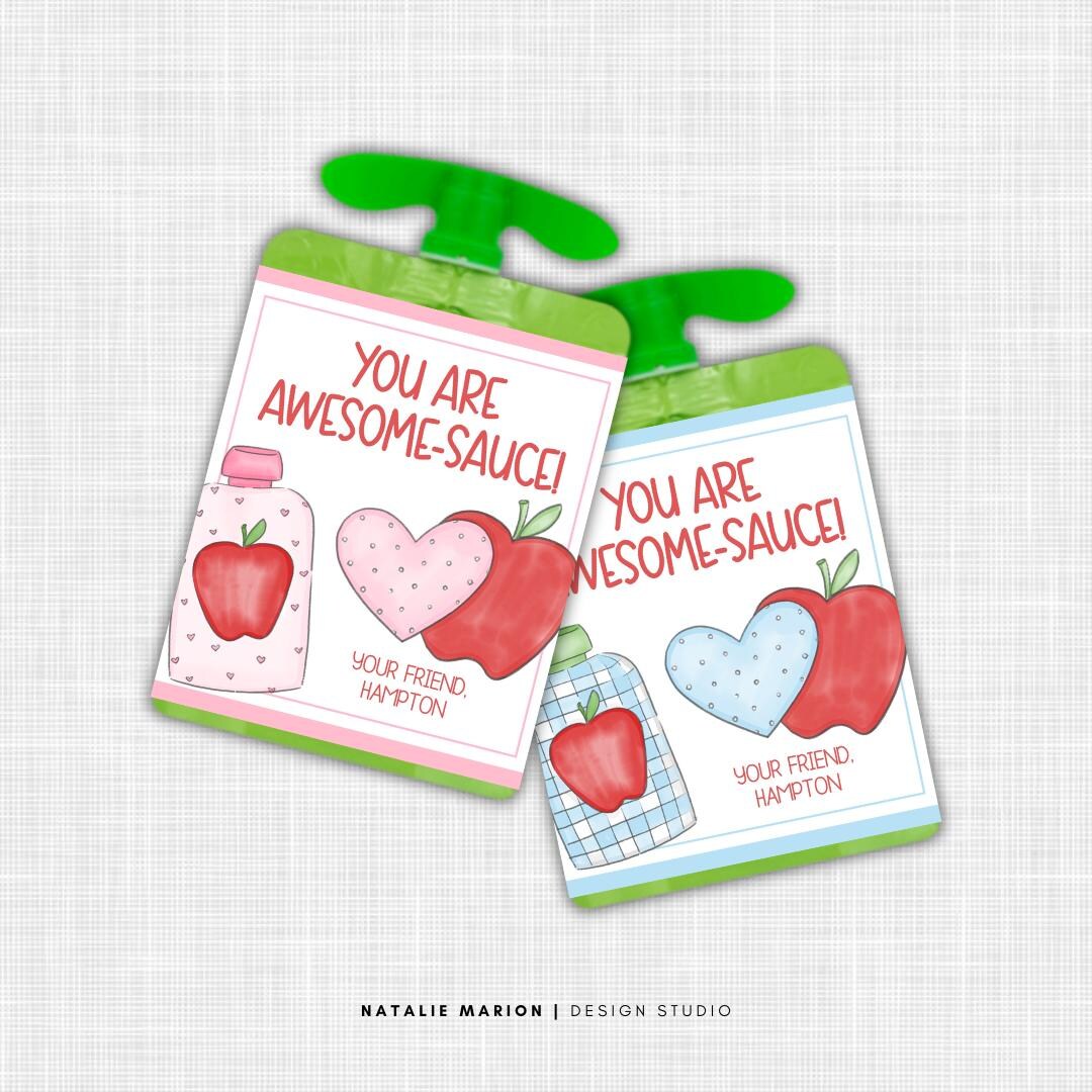 Personalized Valentine's Day Party Applesauce Cover Favor Tag ...