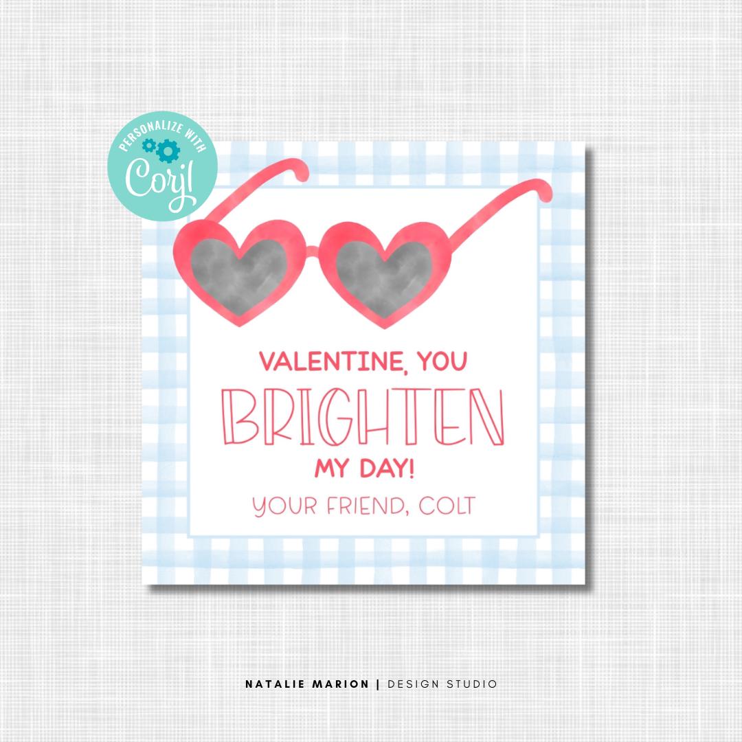 PRINTABLE Valentine's Day Classroom Favor Tag Sunglasses Blue Gingham ...