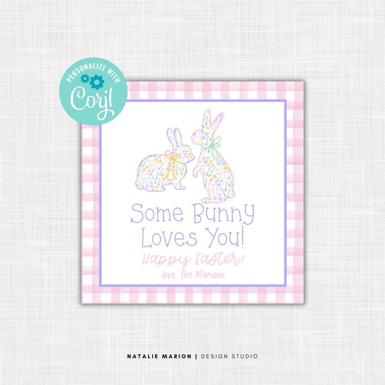 PRINTABLE Easter Bunny Classroom Favor Tag Pink Watercolor Gingham ...