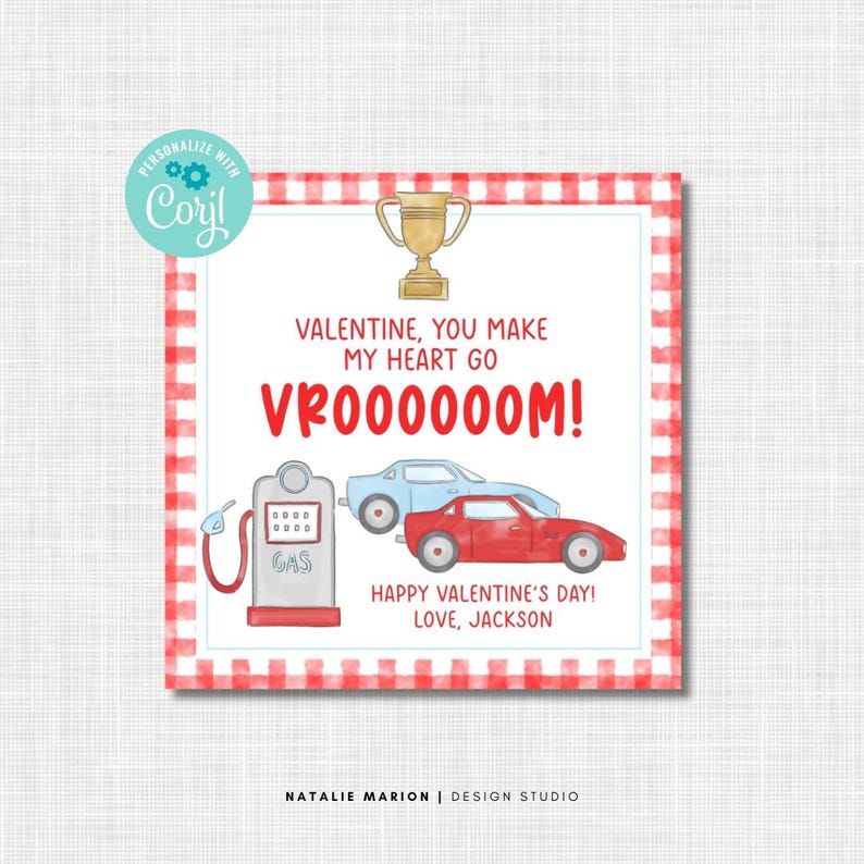 PRINTABLE Valentine's Day Classroom Favor Tag Blue Gingham Racing Race ...