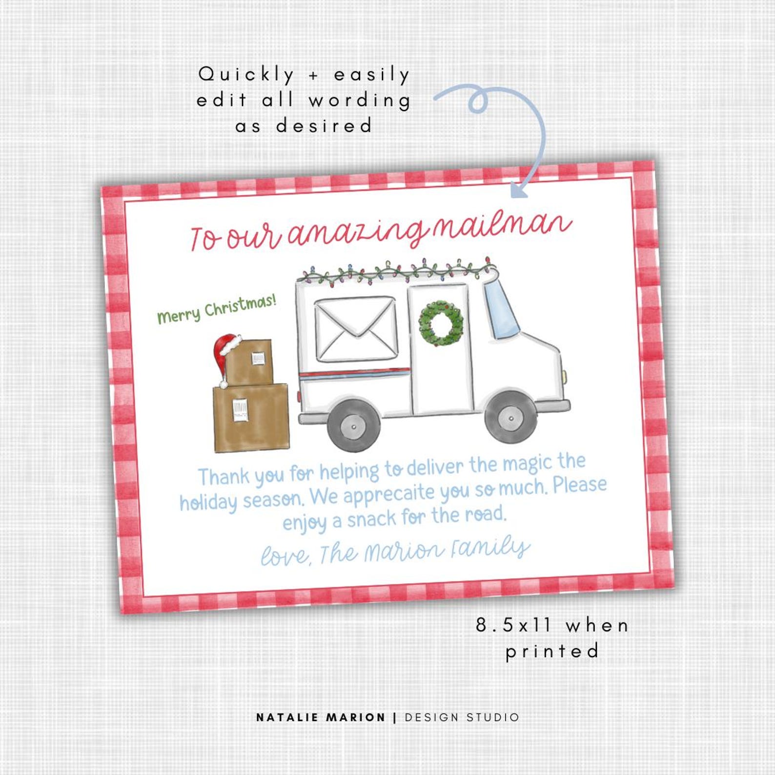 Watercolor Personalized Delivery Driver Holiday Thank You Card ...
