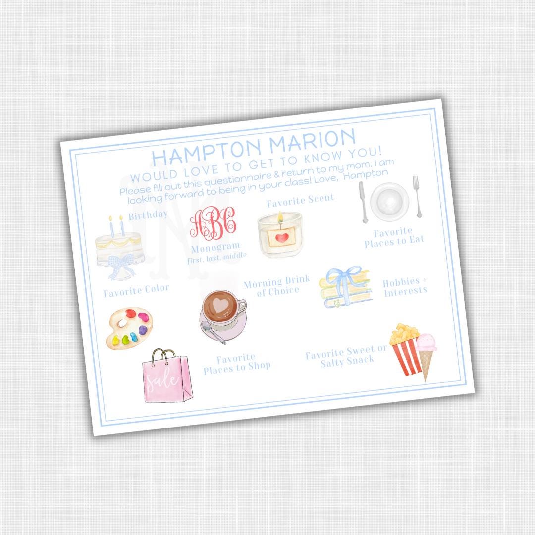 Watercolor Teacher Questionnaire Back to School Teacher Survey First ...