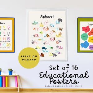 Educational Poster Set of 16 Montessori Classroom Decor Vibrant Rainbow ...