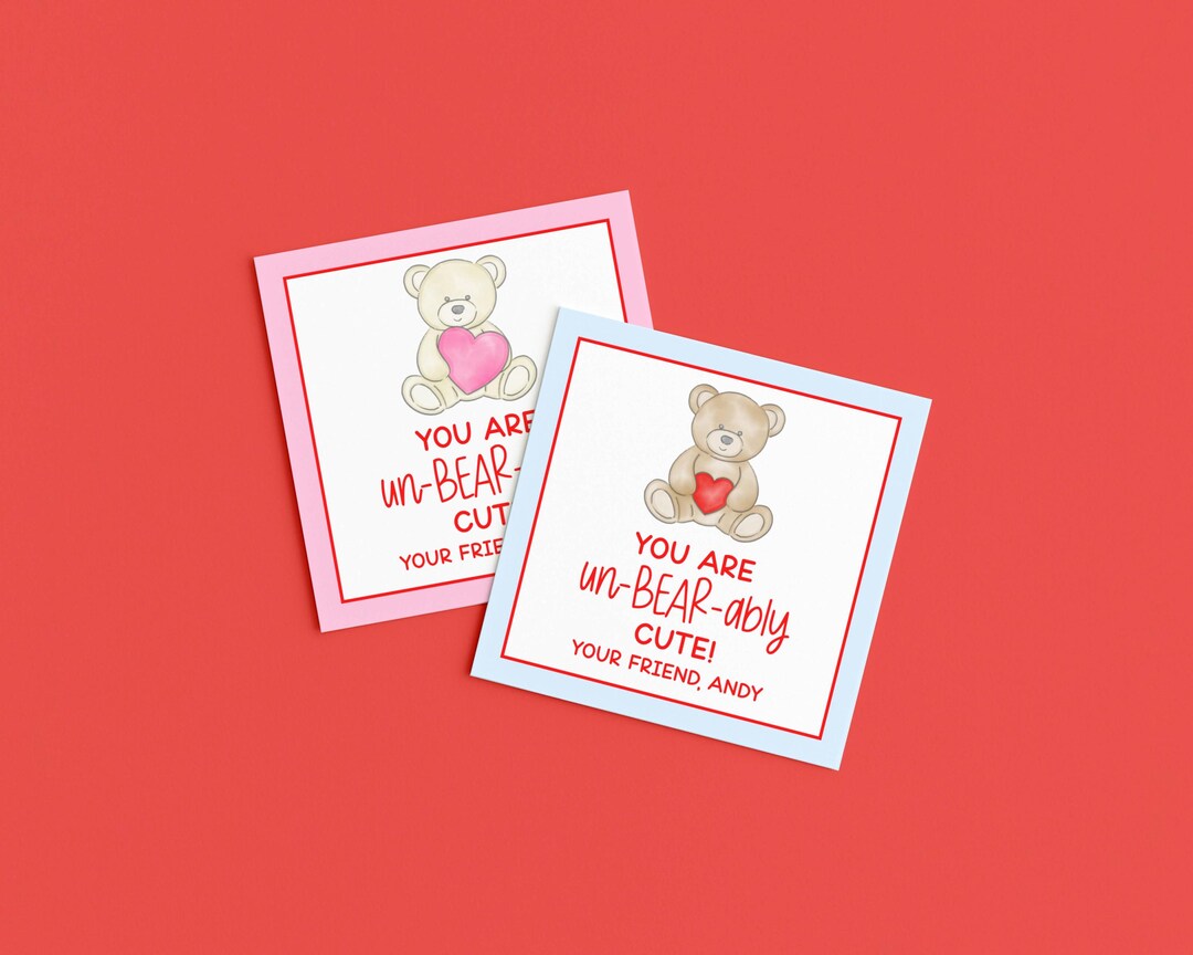 PRINTABLE Valentine's Day Classroom Favor Exchange Tag Bear Valentine ...