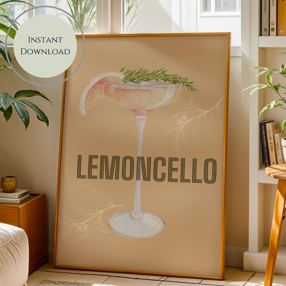 Watercolor Limoncello Cocktail Digital Print Wallart Party Poster ...