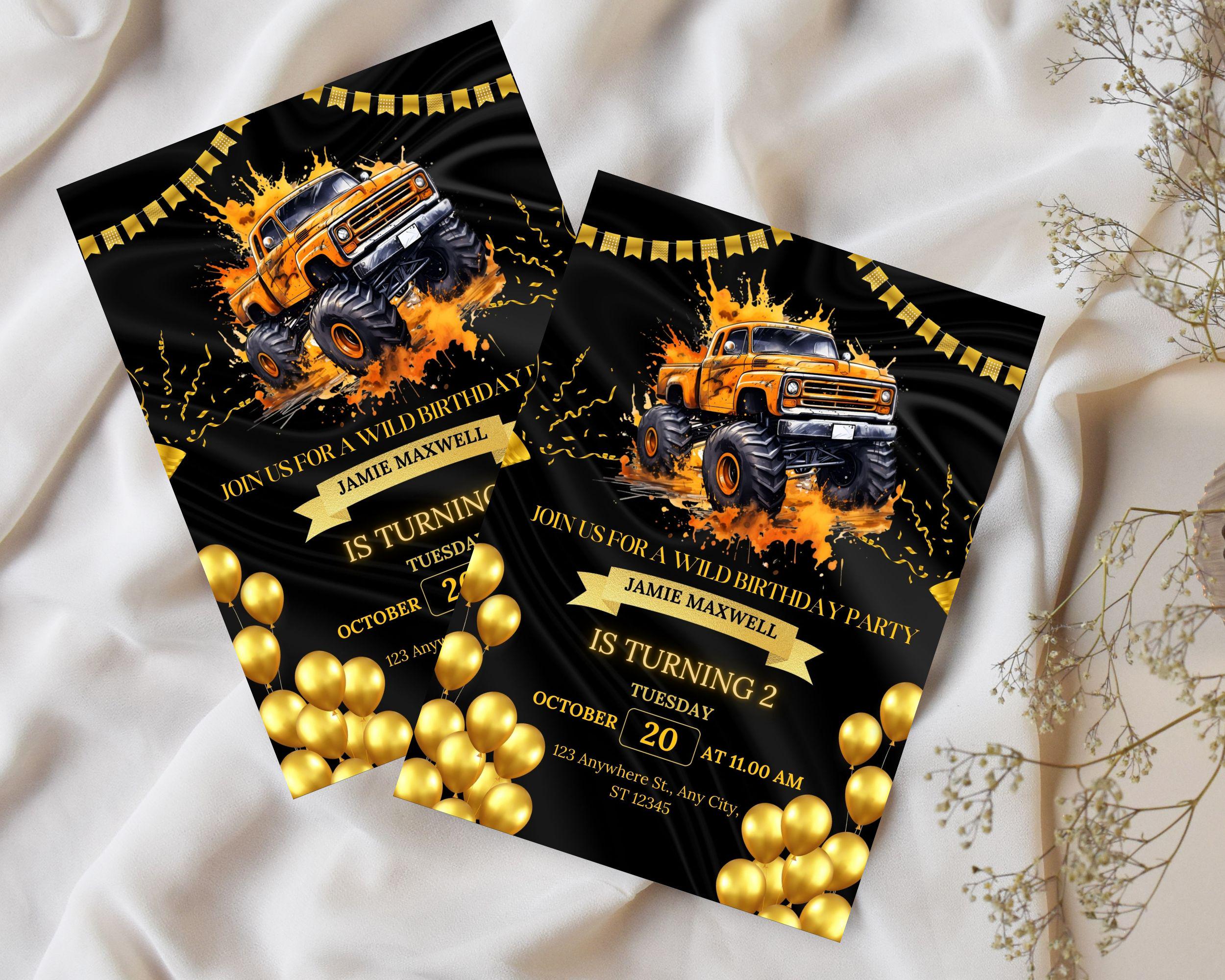 Editable Monster Truck Birthday Invitation Template, Printable Birthday ...