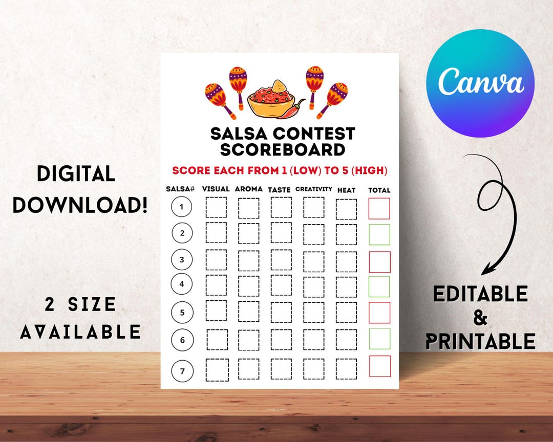 Salsa Scorecard Printable for Work Salsa Competition, Editable in Canva ...