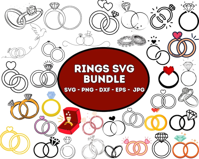 Wedding Rings Svg Bundle, Ring Svg, Wedding Svg, Clipart, Silhouette ...