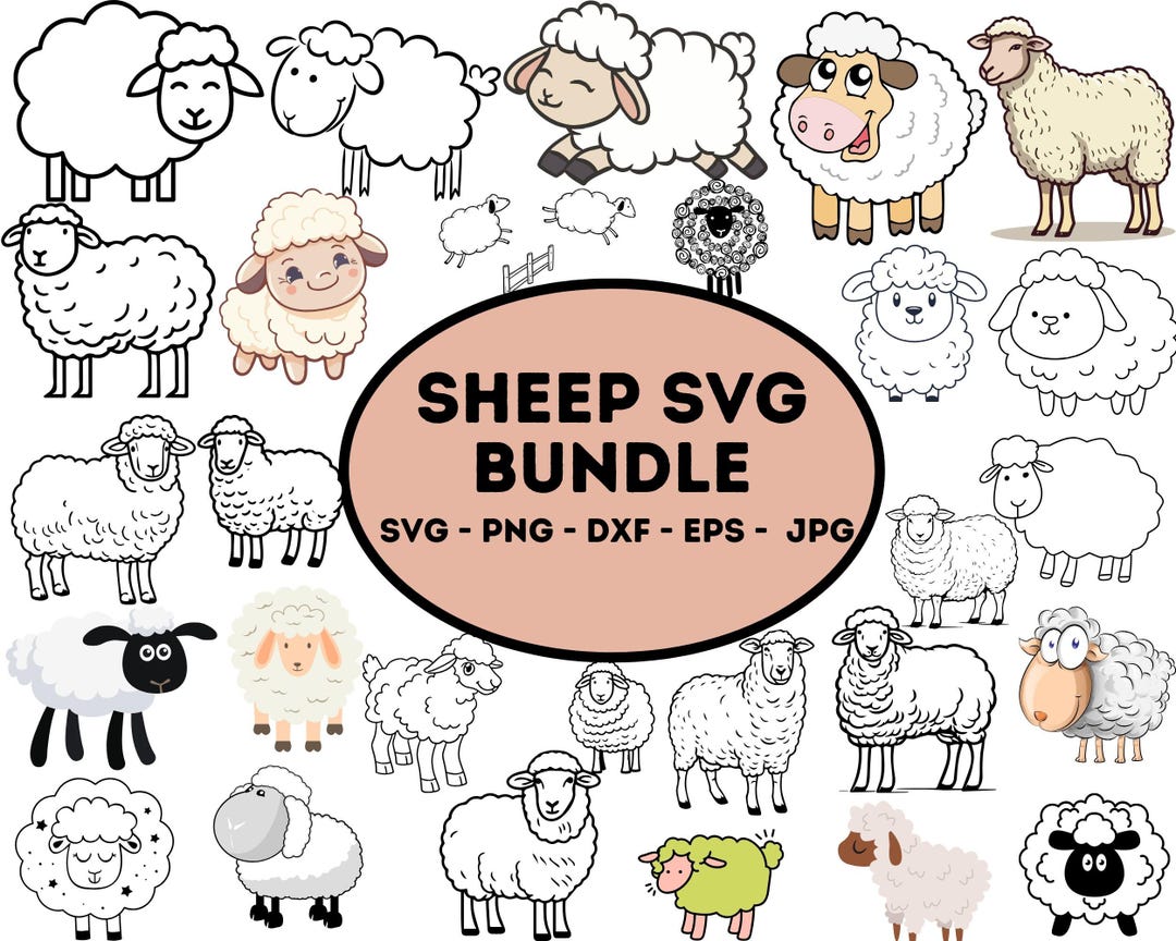 Paquete SVG de oveja, dxf de oveja, png de oveja, eps de oveja, vector ...