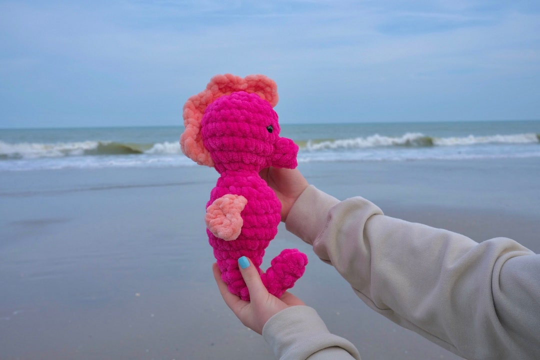 Crocheted Seahorse Plushie in Hot Pink | Handmade Strawberry Beach Sea ...