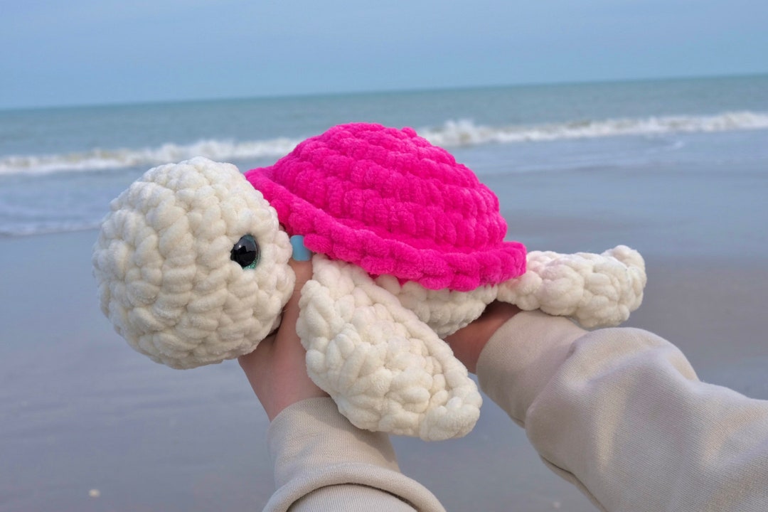 Crocheted Sea Turtle Plushie in Hot Pink | Handmade Strawberry Beach ...