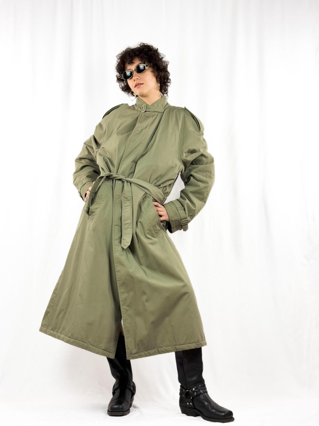 Vintage Khaki Long Belted Women’s Trench Coat - Padded for Winter ...