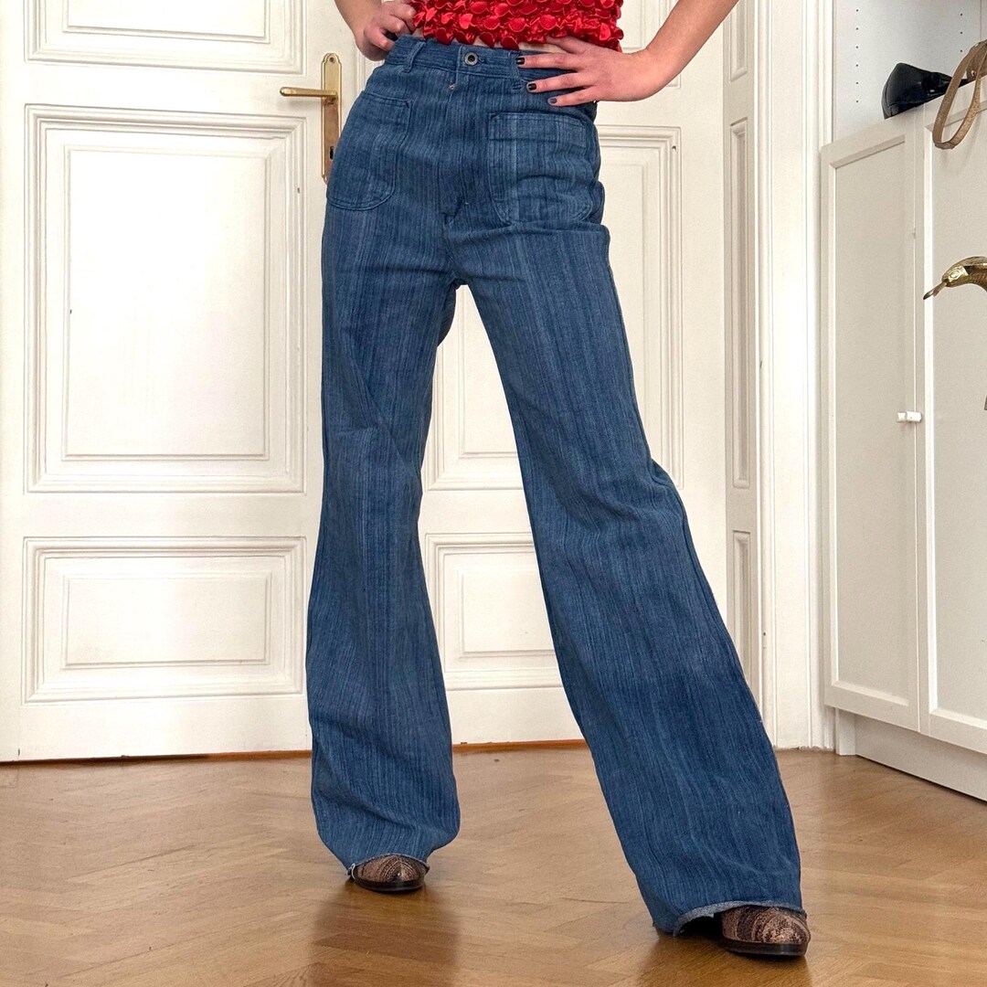 Vintage 70s High Waisted Jeans Bell Bottoms Wide Flared Leg American ...