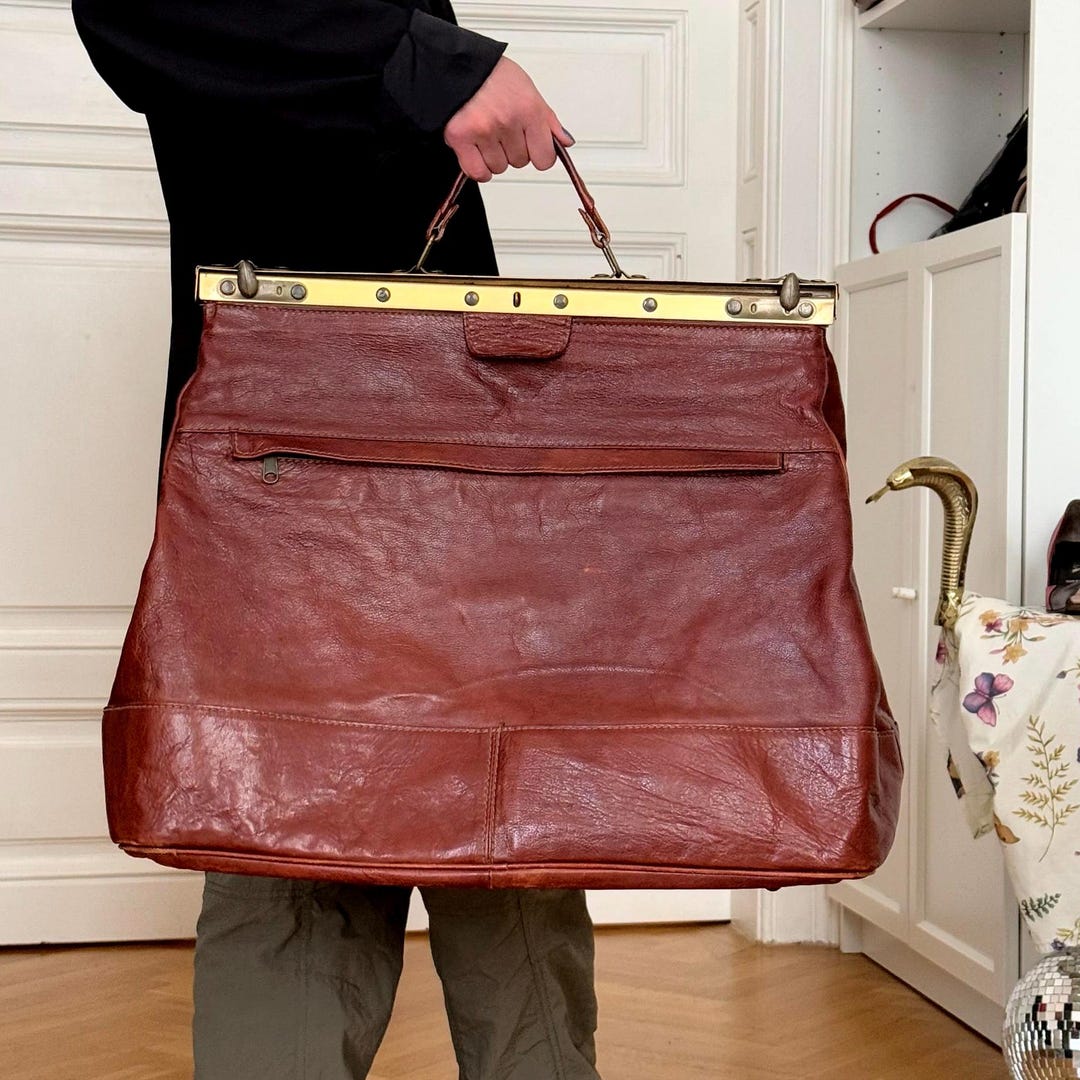 Vintage Oversized Huge Unique Genuine Leather XXL Top Handle Bag ...