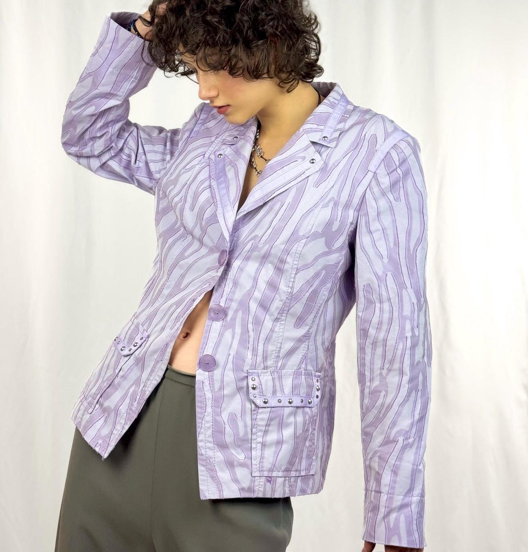 Vintage Y2K Basler Blazer Purple Zebra Stripes Animal Print Studded ...