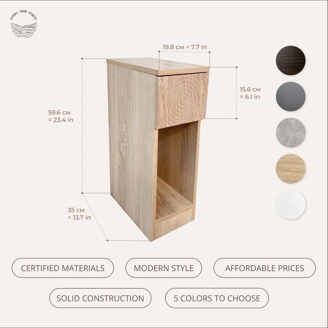 Narrow Bedside Table: Modern Minimalist Nightstand, Small Space ...