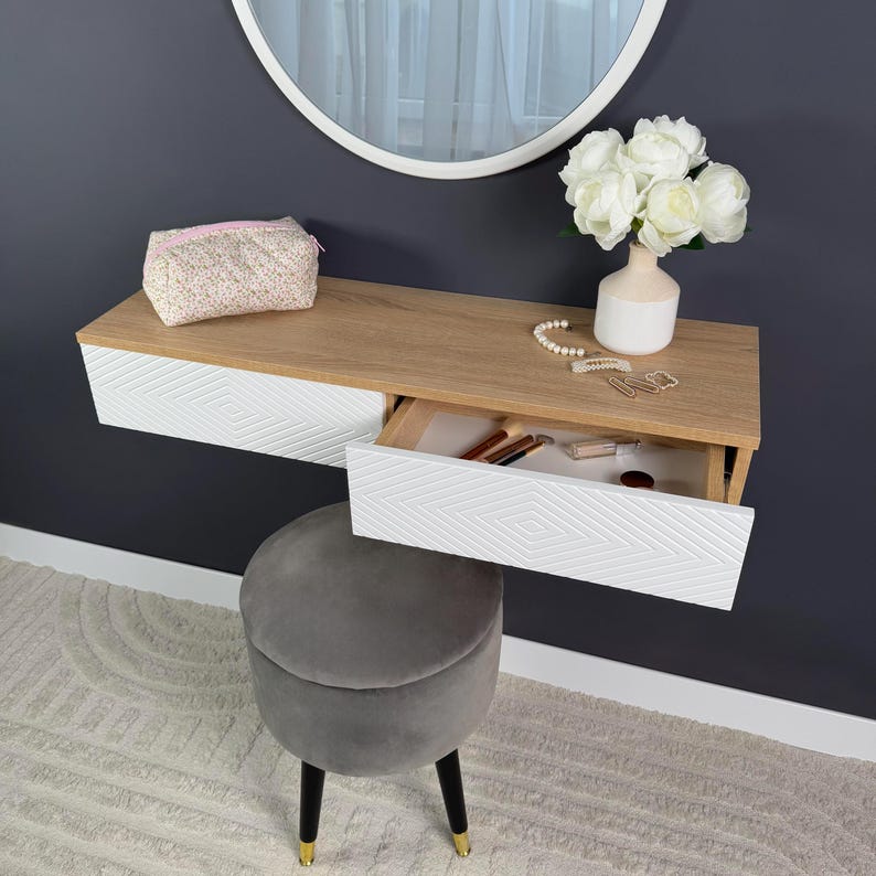 Vanity Table Floating Dressing Table Floating Shelf With Drawers Console Table Wall Mounted ...