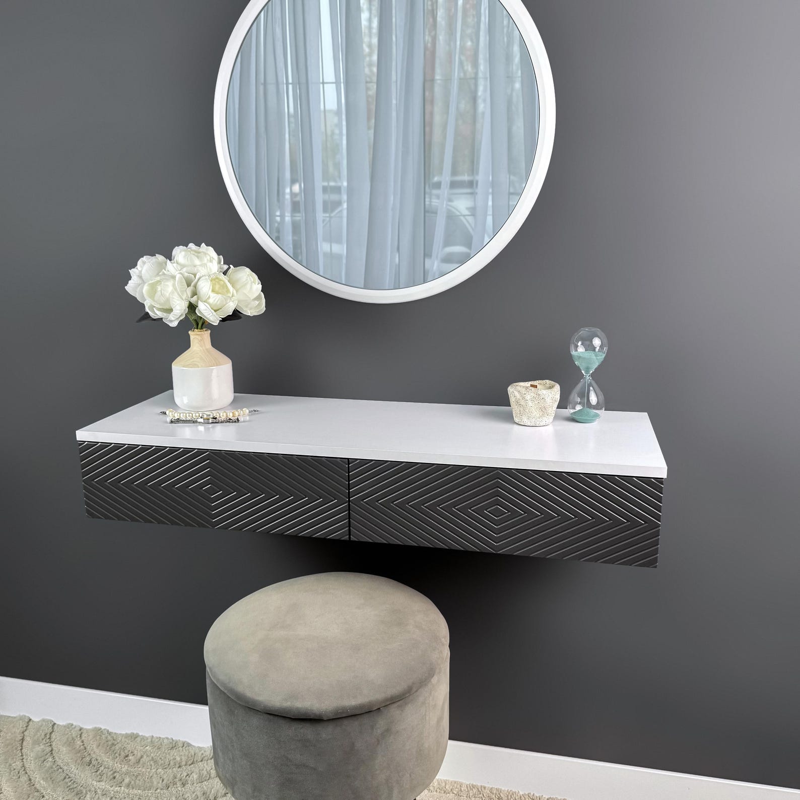 2 Drawers Console Table White Wall Mounted Drawers Modern Floating ...
