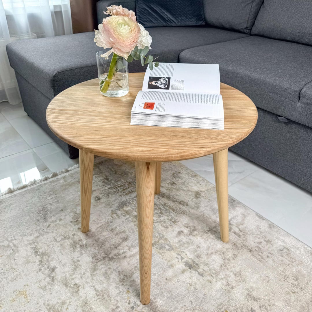 Ash Wood Coffee Table Round Contemporary Side Table Unique End Table Custom Rustic Dinning Table ...