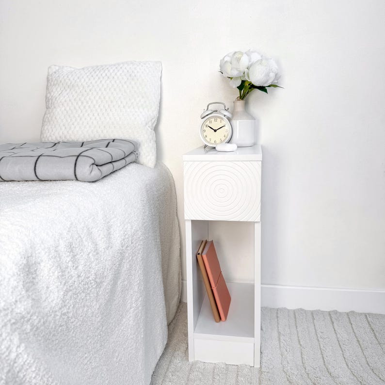 Narrow Bedside Table: Modern Minimalist Nightstand, Small Space ...