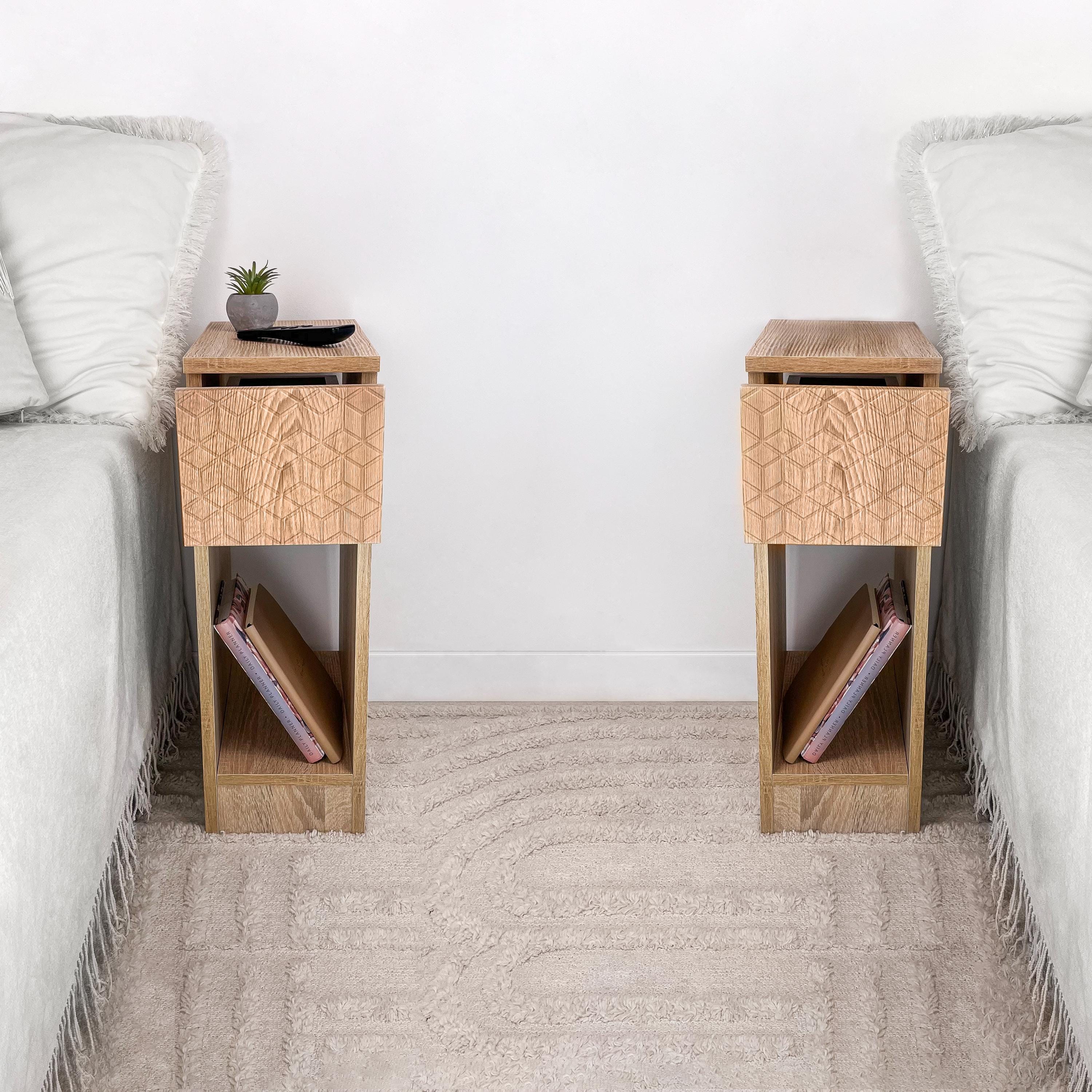 Set of 2 Nightstands Side Tables With Drawers Pair Small Dressers Tiny Mid Century Nightstands Narrow Bedside Table Pair Slim End Tables Etsy